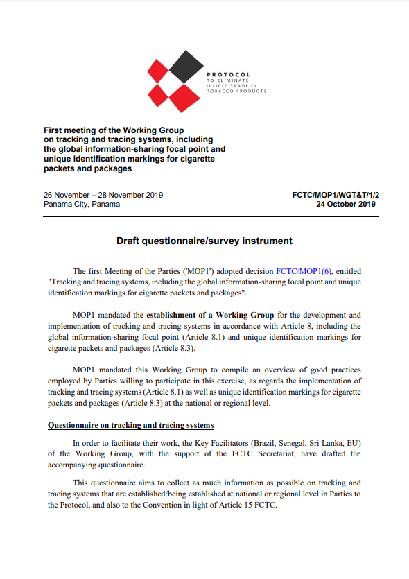 Questionnaire on tracking and tracing systems